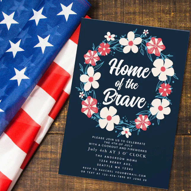 Patriotic Rustic Floral 4th of July Cookout Invitation | Zazzle