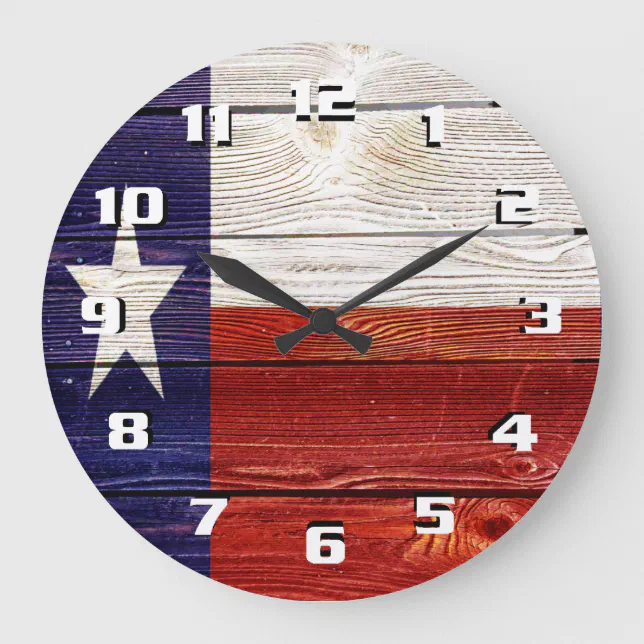 Patriotic Rustic Texas Flag on wood texture Large Clock | Zazzle