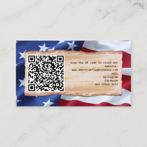 Patriotic Rustic Wood USA American Flag QR Code Business Card | Zazzle