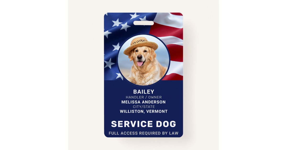 Patriotic Service Dog American Flag Photo ID Badge | Zazzle