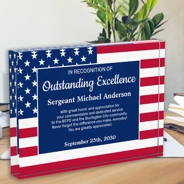 Patriotic Service Excellence Military USA Flag Acrylic Award | Zazzle