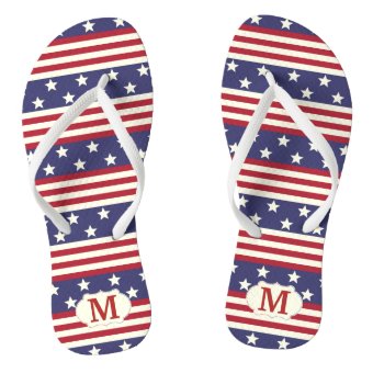 Patriotic Stars and Stripes American | Monogrammed Flip Flops | Zazzle
