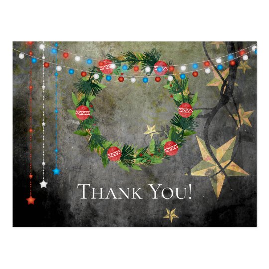 Patriotic Stars n Lights Holiday Wreath Thank You Postcard | Zazzle.com