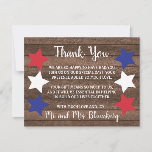 Patriotic Stars Rustic 4th of July Thank You Note Invitation | Zazzle
