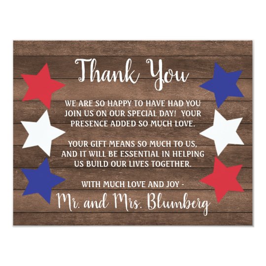 Patriotic Stars Rustic 4th of July Thank You Note Invitation | Zazzle.com