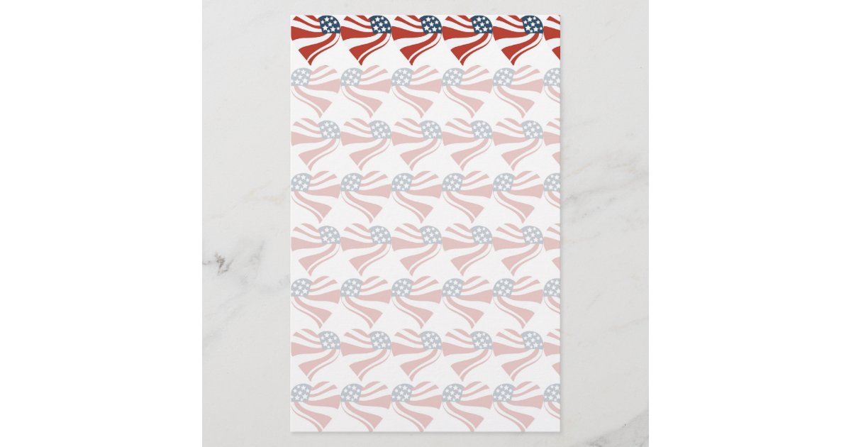 Patriotic Stars Stripes Freedom Flag Hearts 4th of Stationery | Zazzle
