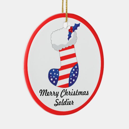 Patriotic Stocking - Merry Christmas Soldier Ceramic Ornament | Zazzle
