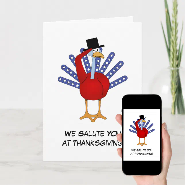 Patriotic Thanksgiving Turkey Saluting Holiday Card | Zazzle