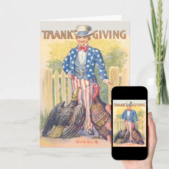 Patriotic Thanksgiving Turkey Uncle Sam Bald Eagle Holiday Card | Zazzle