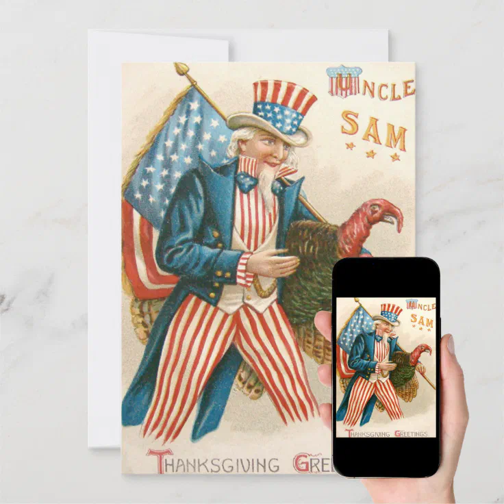 Patriotic Thanksgiving Uncle Sam Turkey US Flag Holiday Card | Zazzle