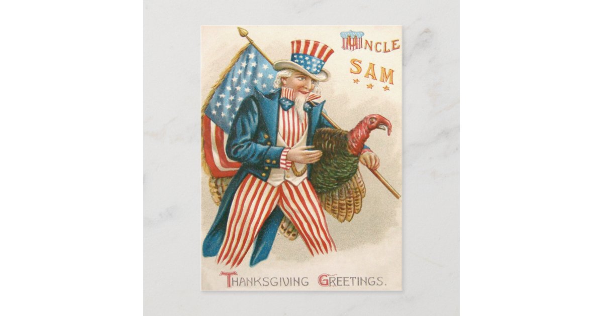 Patriotic Thanksgiving Uncle Sam Turkey US Flag Holiday Postcard | Zazzle