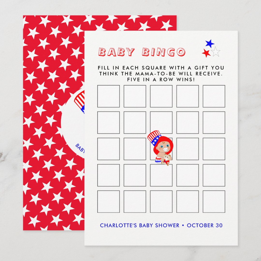 Patriotic Uncle Sam American Baby Shower Bingo Invitation | Zazzle