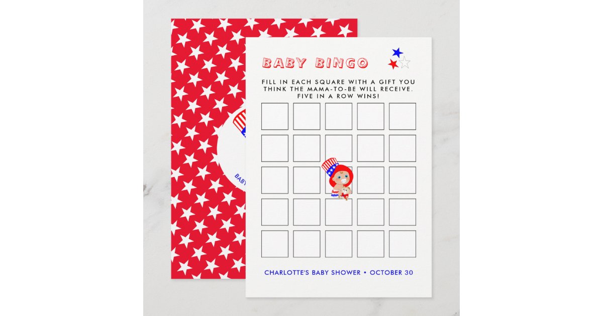 Patriotic Uncle Sam American Baby Shower Bingo Invitation | Zazzle