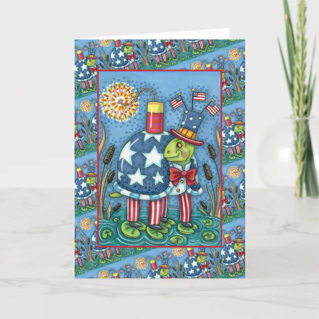 PATRIOTIC UNCLE SAM TURTLE, FUNNY FIRECRACKER Cute Holiday Card | Zazzle