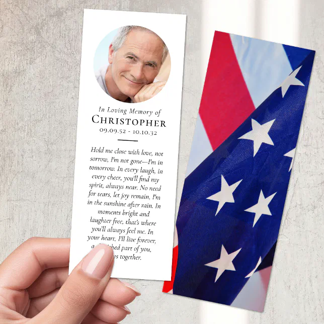 Patriotic US Flag Photo Prayer Memorial Bookmarks | Zazzle