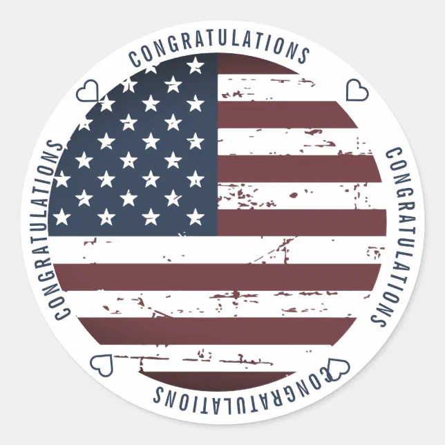 Patriotic USA American Flag Congratulations Classic Round Sticker | Zazzle