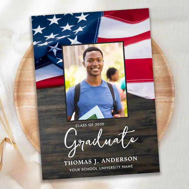 Patriotic USA American Flag Military Graduation Invitation | Zazzle