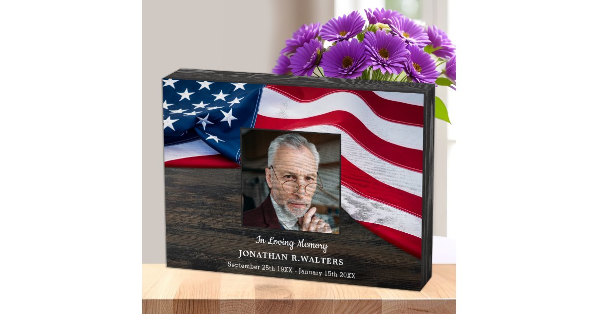 Patriotic USA American Flag Photo Memorial Wooden Box Sign | Zazzle