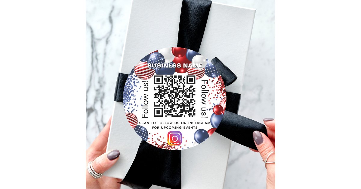 Patriotic USA business qr code instagram Classic Round Sticker | Zazzle