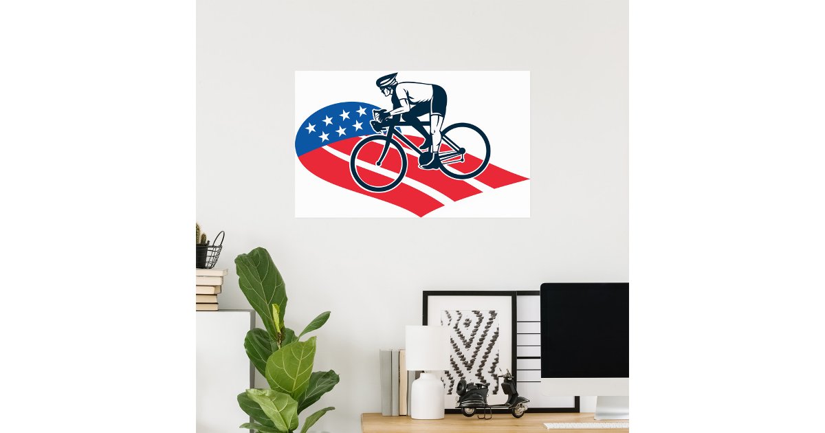 Patriotic USA Cycling American Flag Bike Rider Poster | Zazzle