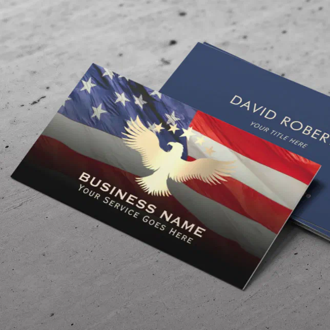 Patriotic USA Flag Gold Eagle Military Service Business Card | Zazzle
