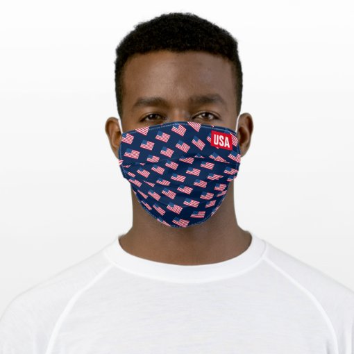 Patriotic USA Flag Pattern Navy Blue Adult Cloth Face Mask | Zazzle