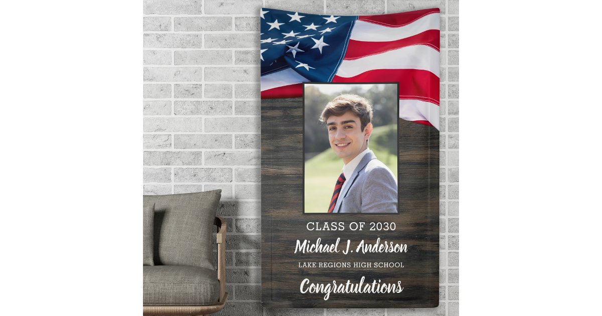 Patriotic USA Flag Photo Military Graduation Banner | Zazzle