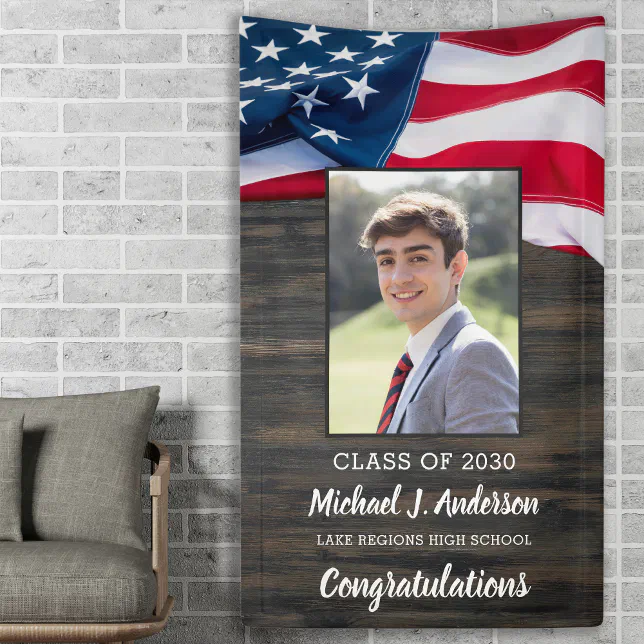 Patriotic USA Flag Photo Military Graduation Banner | Zazzle