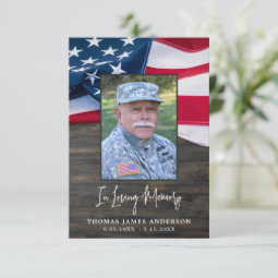 Patriotic USA Flag Veteran Photo Memorial Funeral Thank You Card | Zazzle