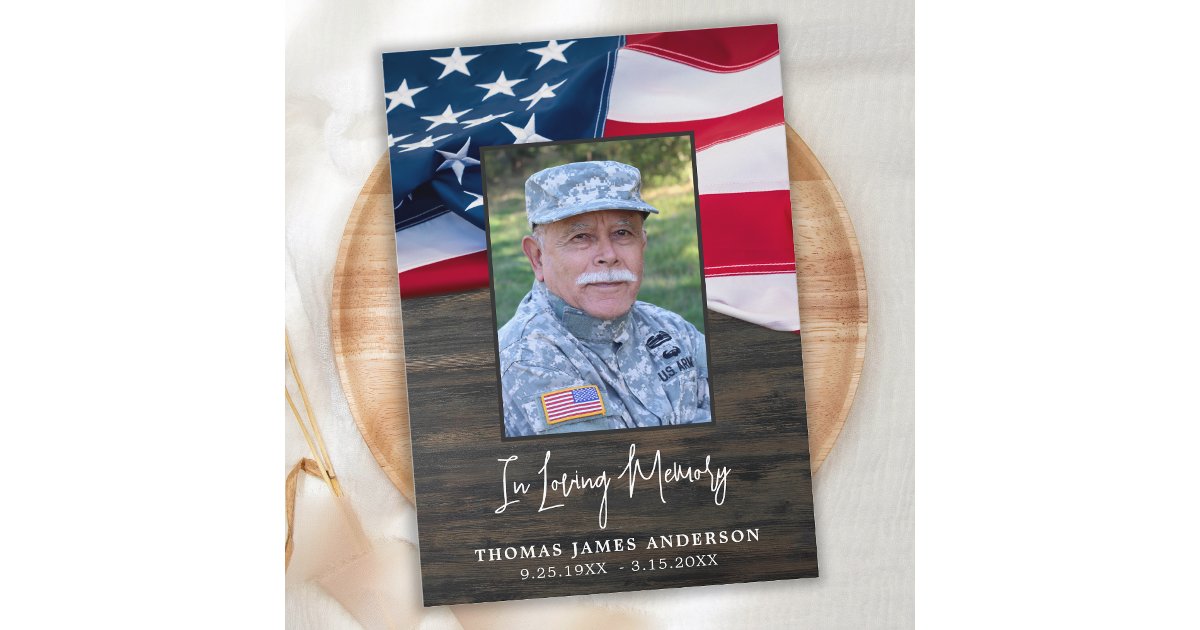 Patriotic USA Flag Veteran Photo Memorial Funeral Thank You Card | Zazzle