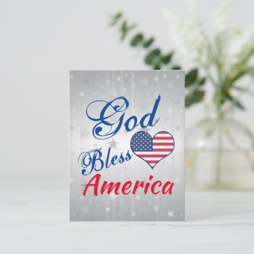 Patriotic USA Heart God Bless America Postcard | Zazzle