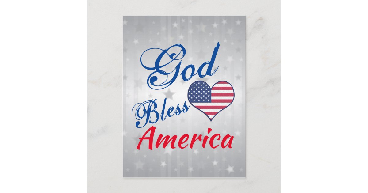 Patriotic USA Heart God Bless America Postcard | Zazzle