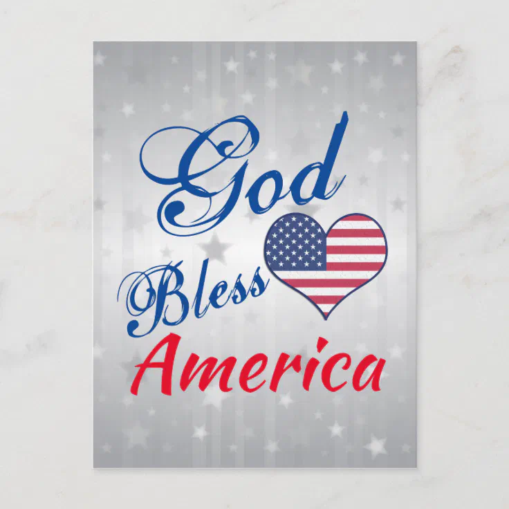 Patriotic USA Heart God Bless America Postcard | Zazzle