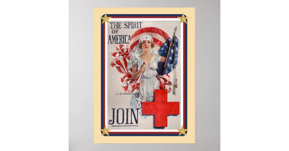 Patriotic USA - Red Cross Join Poster | Zazzle
