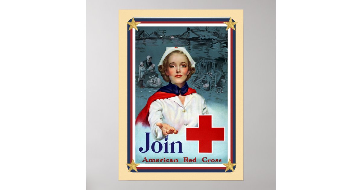Patriotic USA - Red Cross Join Poster | Zazzle