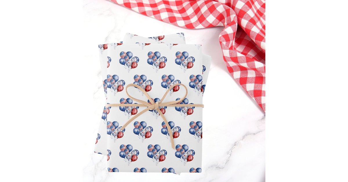 Patriotic USA red white blue flag balloons Wrapping Paper Sheets | Zazzle
