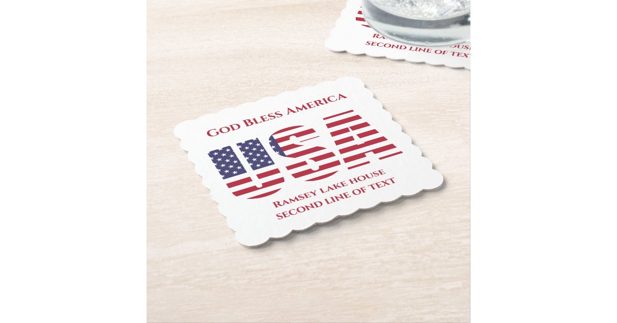 Patriotic USA Square Scalloped Paper Coaster | Zazzle