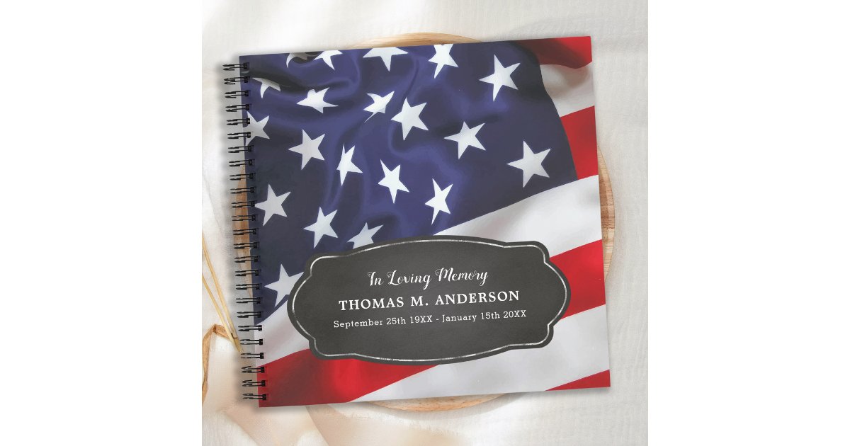 Patriotic USA Veteran Memorial Funeral GuestBook Notebook | Zazzle