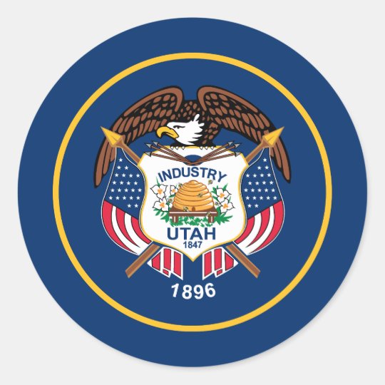 Patriotic Utah State Flag Classic Round Sticker | Zazzle.com