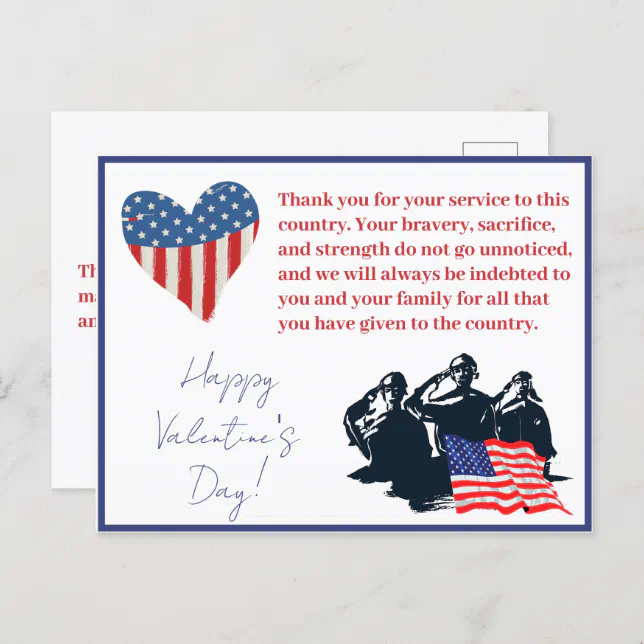 Patriotic Valentines Day Military Soldier Army Holiday Postcard | Zazzle