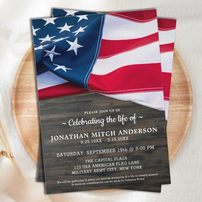 Patriotic Veteran Celebration Of Life Memorial Invitation | Zazzle