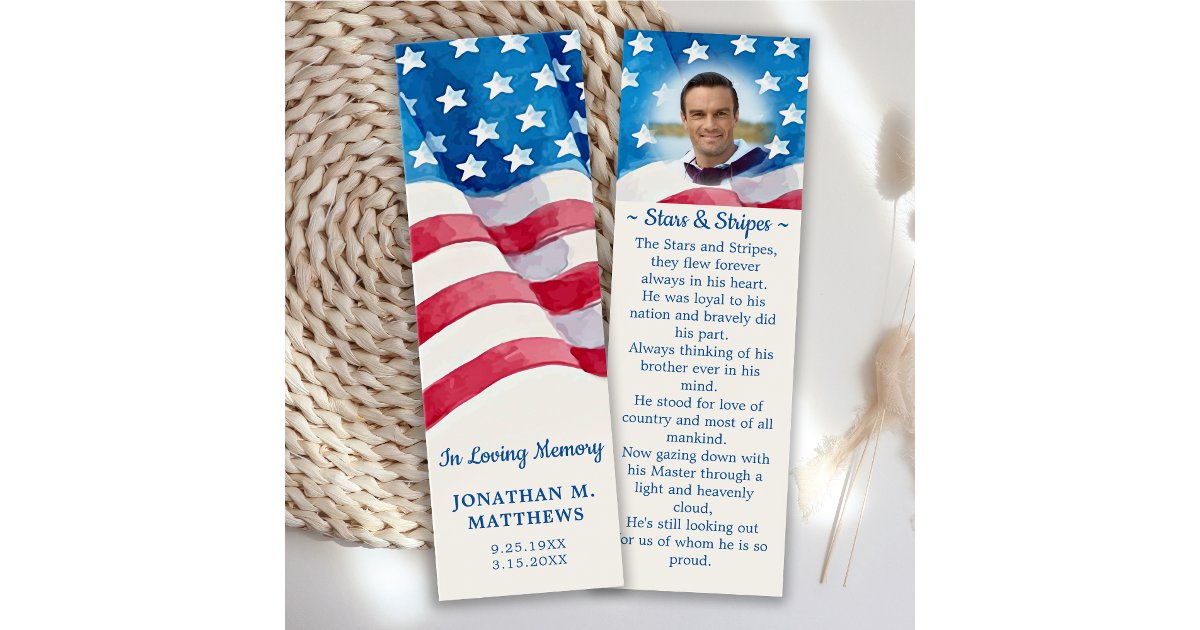 Patriotic Veteran Memorial Funeral Prayer Bookmark | Zazzle