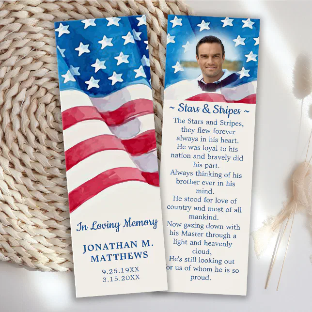 Patriotic Veteran Memorial Funeral Prayer Bookmark | Zazzle