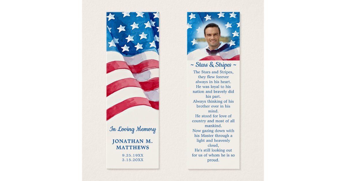 Patriotic Veteran Memorial Funeral Prayer Bookmark | Zazzle