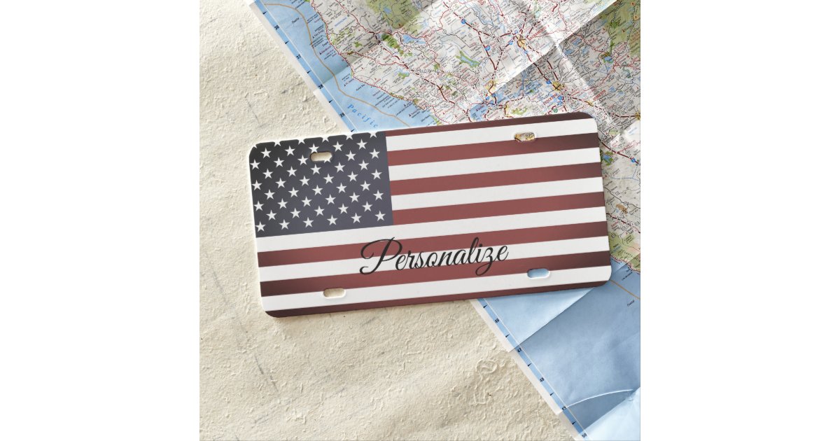 Patriotic vintage American flag license plate gift | Zazzle