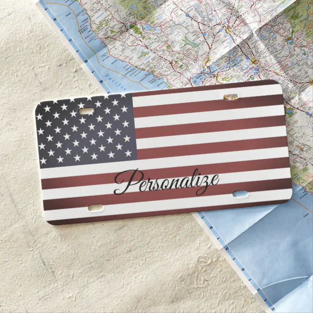 Patriotic vintage American flag license plate gift | Zazzle