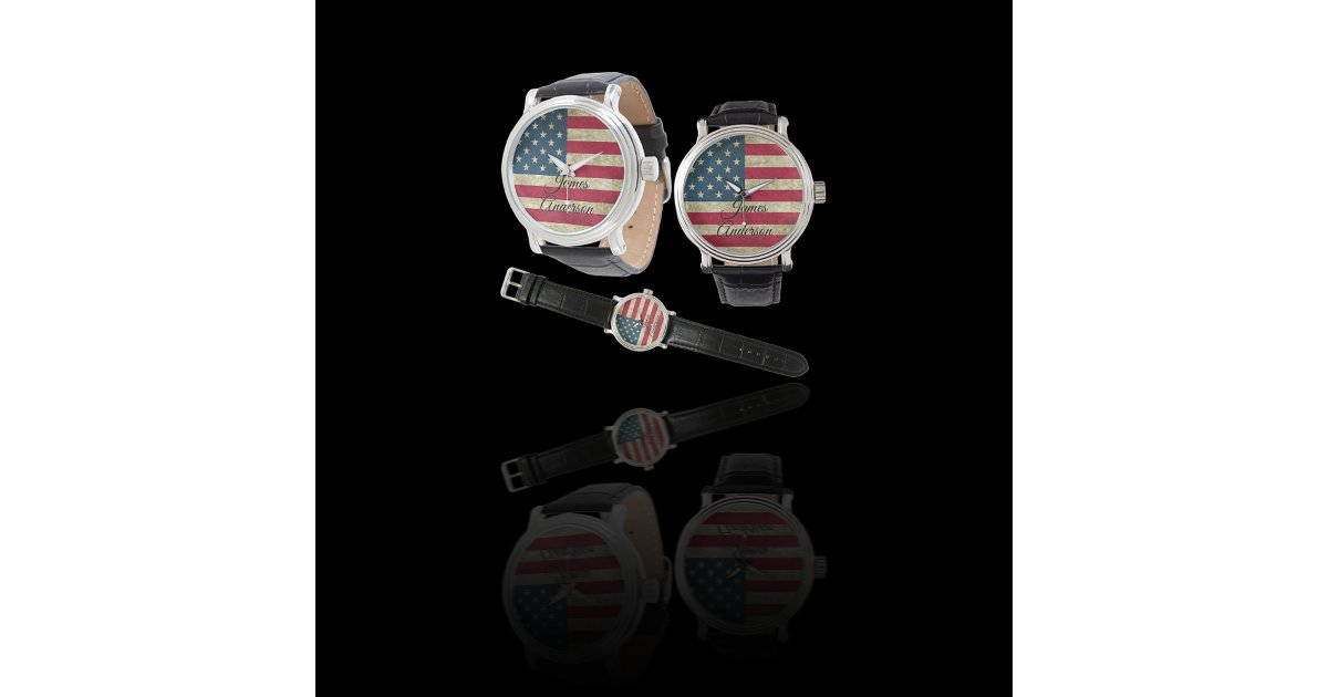 Patriotic Vintage American USA Flag Monogram Watch | Zazzle
