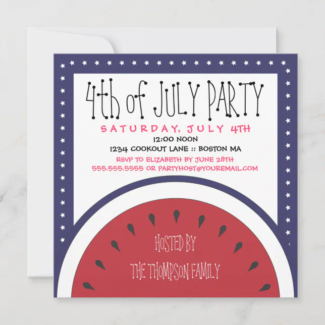 Patriotic Watermelon 4th of July Party Invitation | Zazzle