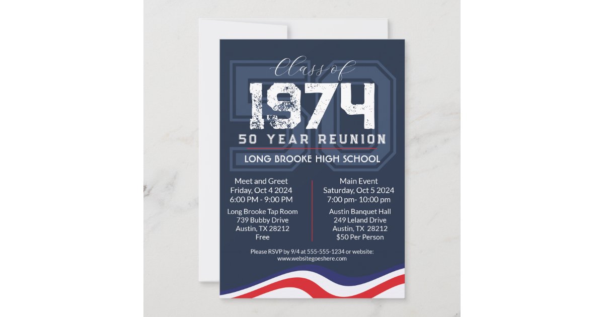 Patriotic Waves 50 Year High School Class Reunion Invitation | Zazzle