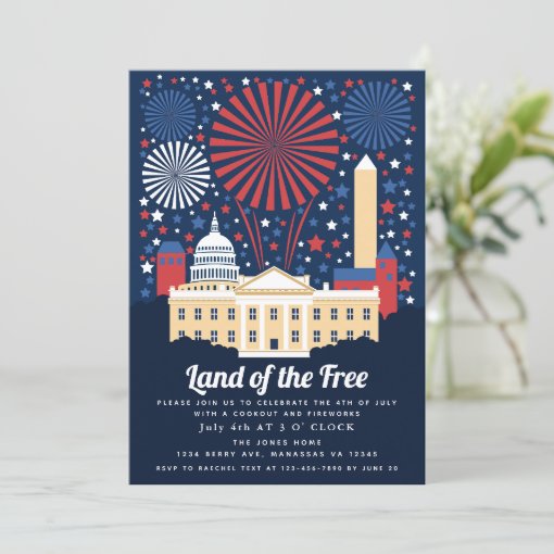 Patriotic White House Fireworks July 4th Cookout Invitation | Zazzle